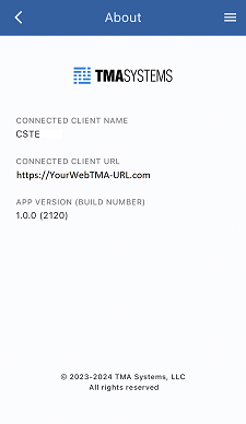 About Window for WebTMA Mobile – TMA Systems
