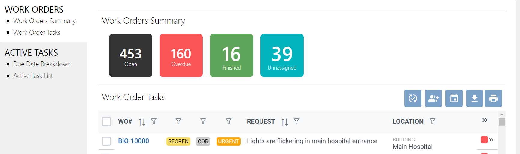 Work Orders Tab on Landing Page – TMA Systems